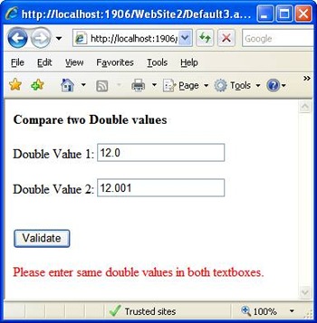 How to Compaire/Validate Two Double Values in ASP.NET | CompareValidator